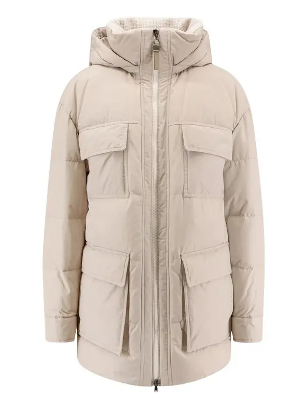Brunello Cucinelli Knitted Neck Down Jacket - Nude