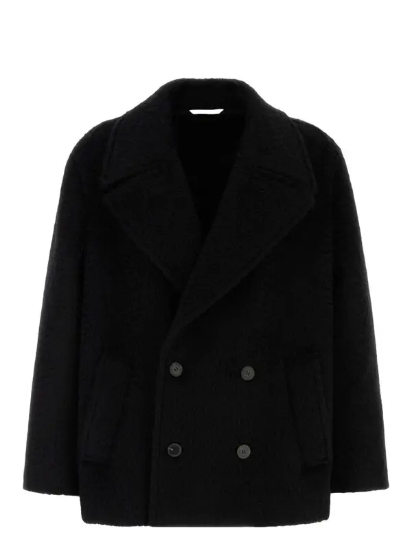 Valentino Garavani Double-breasted Coat With Logo Detail - Black