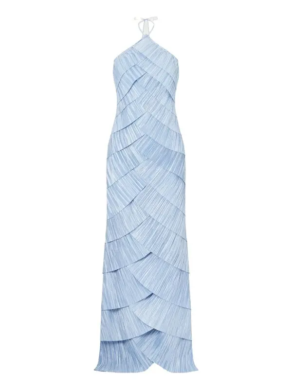 Cult Gaia Marsla Pleated Halter Neck Maxi Dress - Light Blue