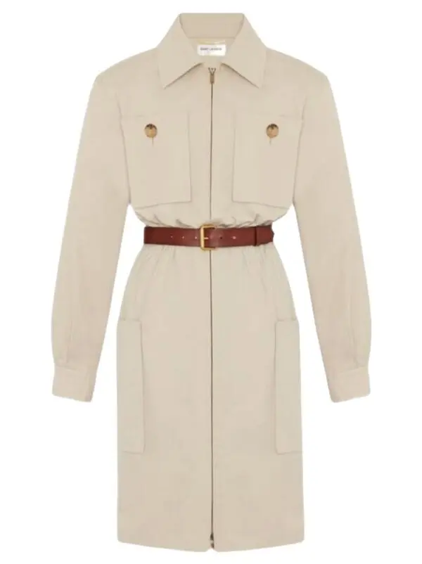 Saint Laurent Saharienne Belted Dress - Beige