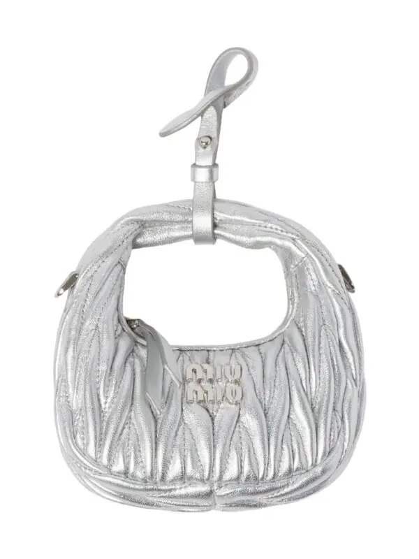 Miu Miu Wander Matelassé Nappa Leather Micro Hobo Bag - Silver