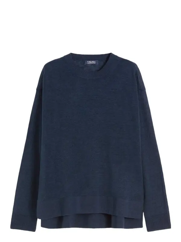 Max Mara Fine-knit Sweater With Stepped Hem - Navy Blue