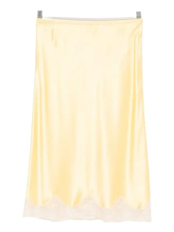 Saint Laurent Lace Trim Satin Midi Skirt - Yellow