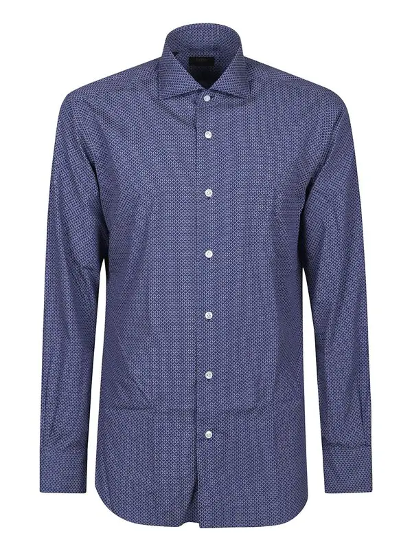 BARBA NAPOLI Patterned Long Sleeve Shirt - Blue