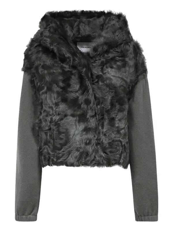 YVES SALOMON Curly Fur Hooded Jacket - Black
