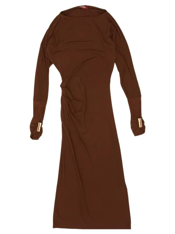 Max Mara Ruched Boat-neck Long Sleeve Dress - Brown