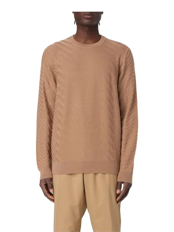 Hugo Boss Diagonal Pattern Crew Neck Sweater - Brown