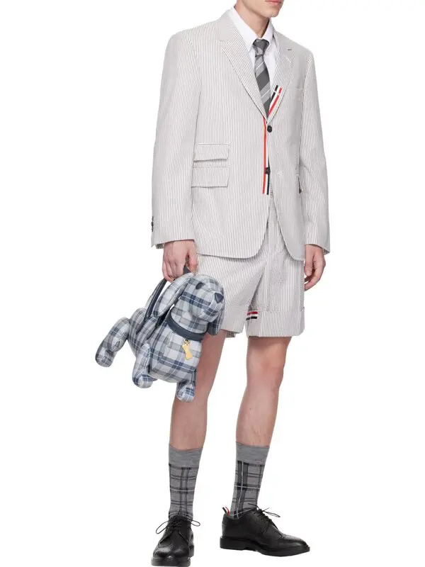 Thom Browne Striped Seersucker Sport Coat - Medium Gray