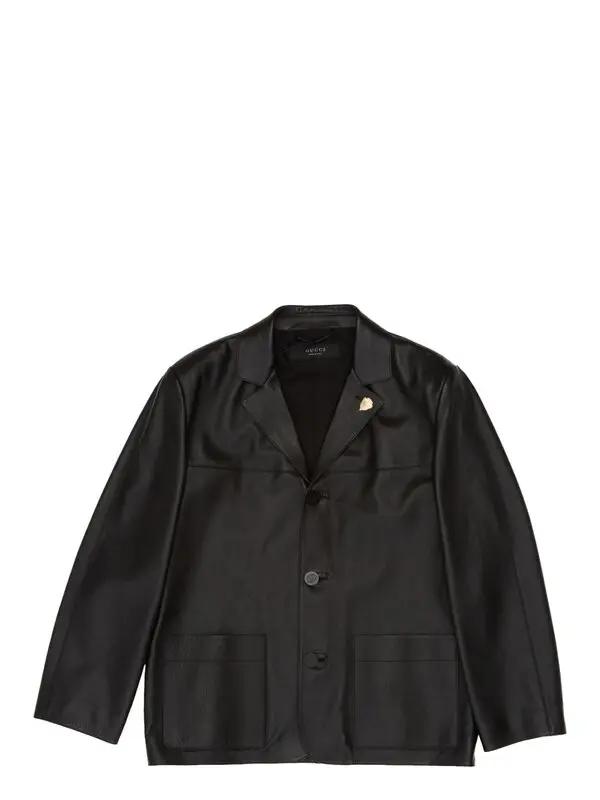 Gucci Leather Jacket With Interlocking G Buttons - Black