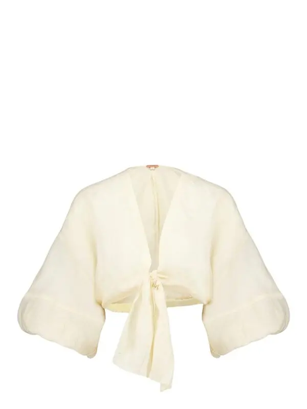 Johanna Ortiz Dream Dreams" Cropped Top With Long Sleeves And Front Tie - Beige