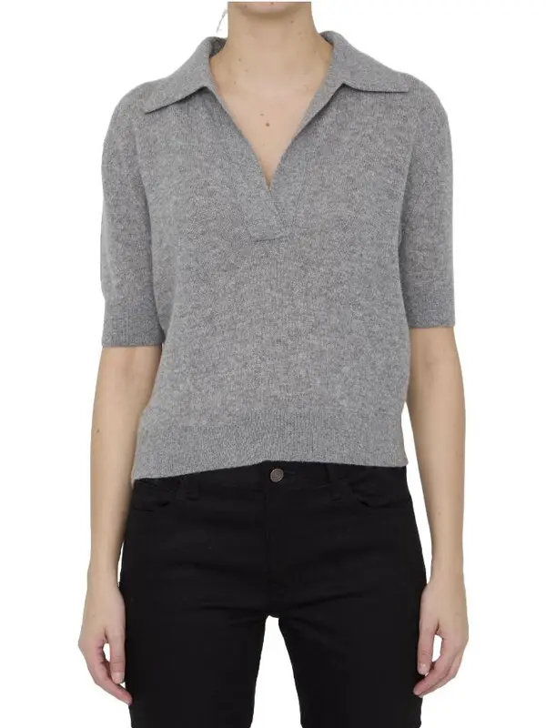 Khaite Jo Short-sleeved Plunge Neck Polo Top - Gray