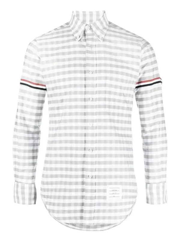 Thom Browne Rwb-striped Gingham Buttoned Shirt - Medium Gray