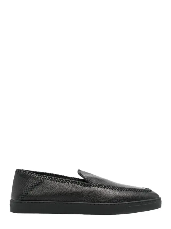 Giorgio Armani Cobblestone Texture Leather Loafers - Black