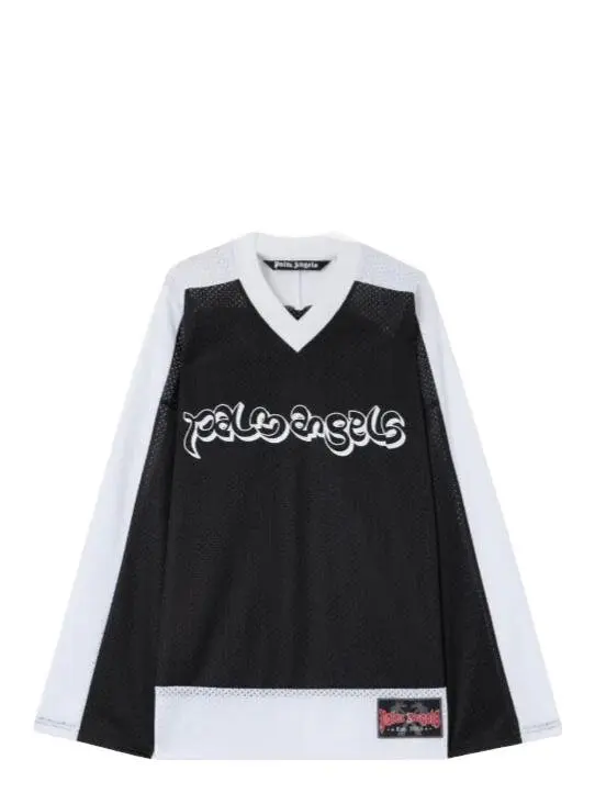 Palm Angels Logo Mesh Long Sleeve T-shirt - Black