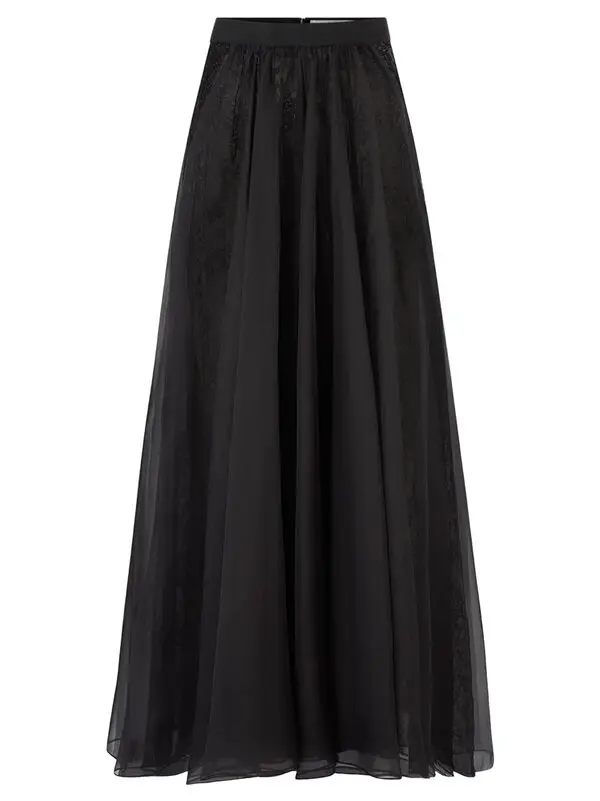 Nina Ricci Voluminous Maxi Skirt With Sheer Lace Details - Black