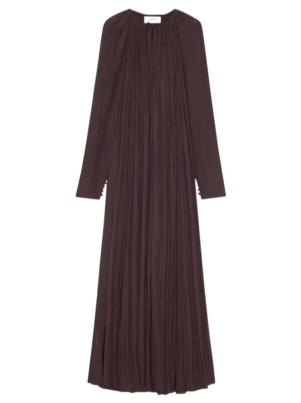 LANVIN Long-sleeved Pleated Maxi Dress With Sequence Buckle - Black