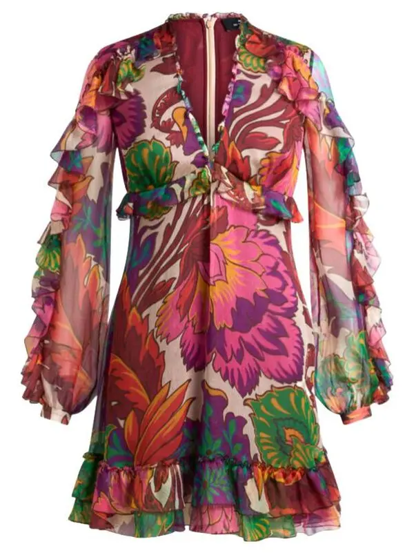 Etro Floral-printed V-neck Mini Dress - Multicolour