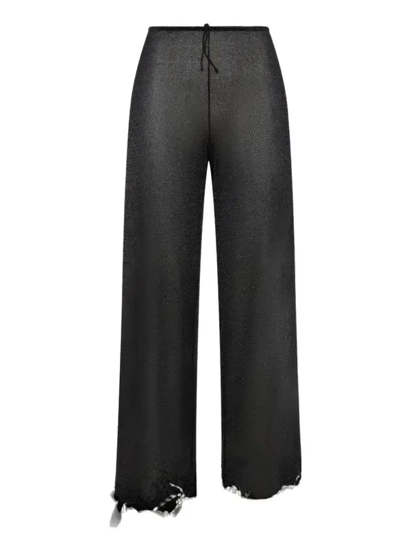 Oseree Lurex Thread Feather Trim Trousers - Black