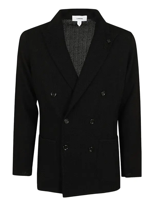LARDINI Textured Double-breasted Knitted Jacket - Black