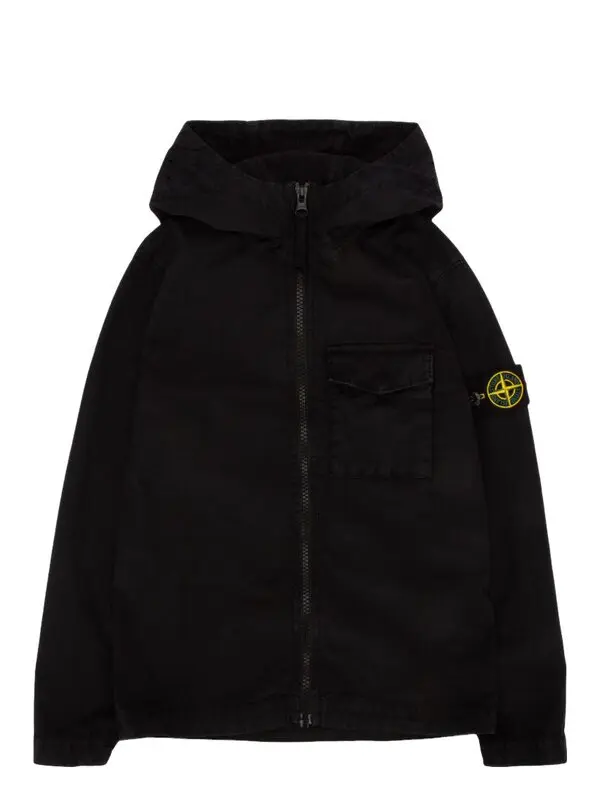 Stone Island Logo Patch Hooded Jacket - Black