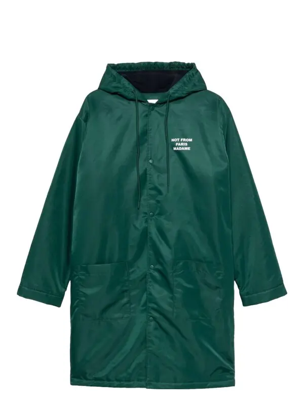 Drole De Monsieur Slogan Parka Coat - Dark Green