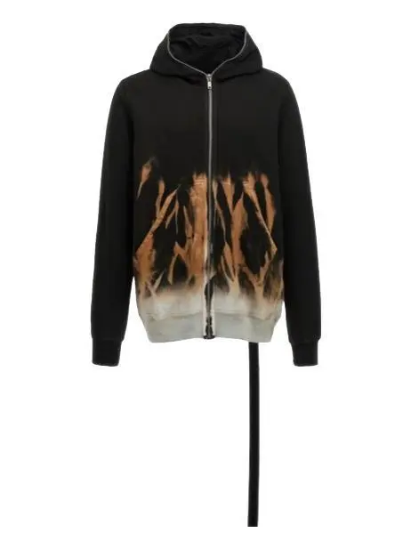 Rick Owens Jumbo Gimp Zipped Hoodie With Bleached Effect - Black