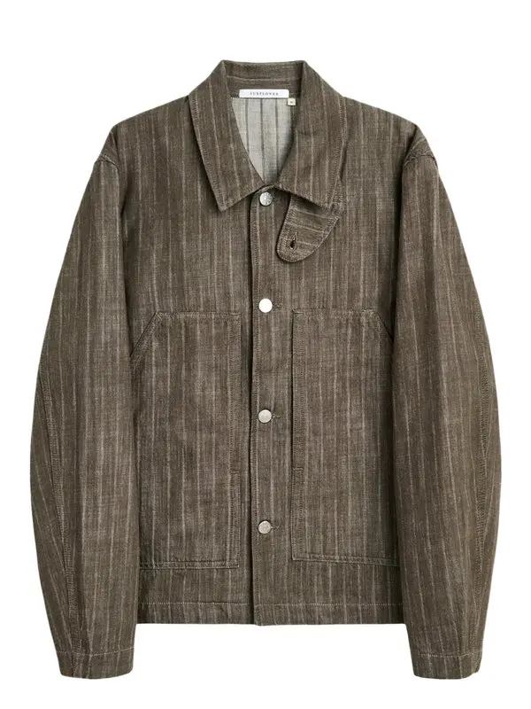 SUNFLOWER Striped Casual Jacket With Detachable Collar Flap - Green