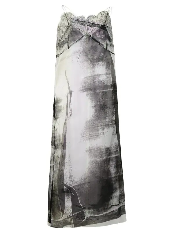 MAISON MARGIELA Strapped Midi Dress With Lace Detail - Gray