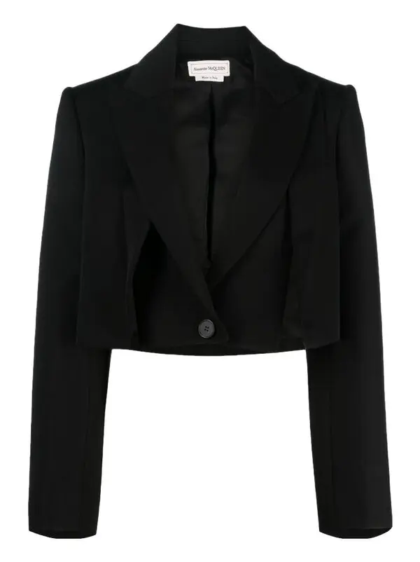 Alexander McQueen Cropped Knit Tailored Jacket - Black