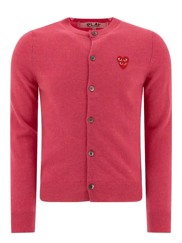 Play Comme Des Garcon Comme Des Garçons Play Heart-patch Knitted Cardigan - Pink
