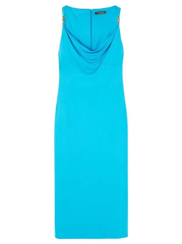Versace Logo Plaque Cowl Neck Midi Dress - Blue