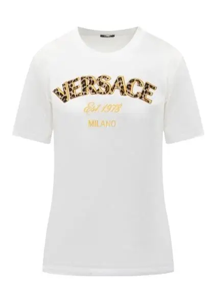 Versace Logo Embroidered Crewneck T-shirt - White