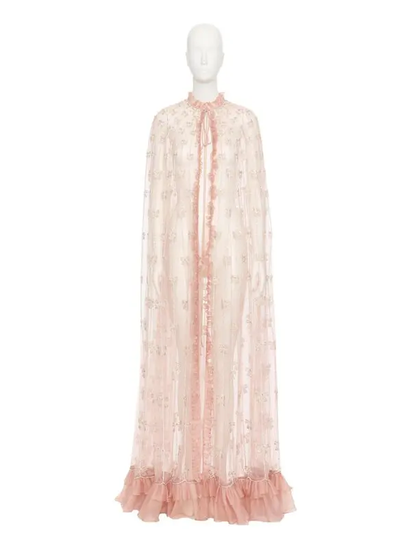 Valentino Garavani Beaded Ruffled Cape - Nude