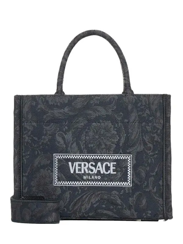 Versace All-over Floral Motif Top Handle Bag - Black