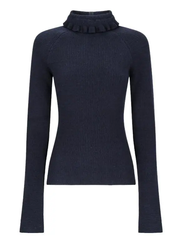 Alaïa Ruffled Long Sleeve Top - Marine