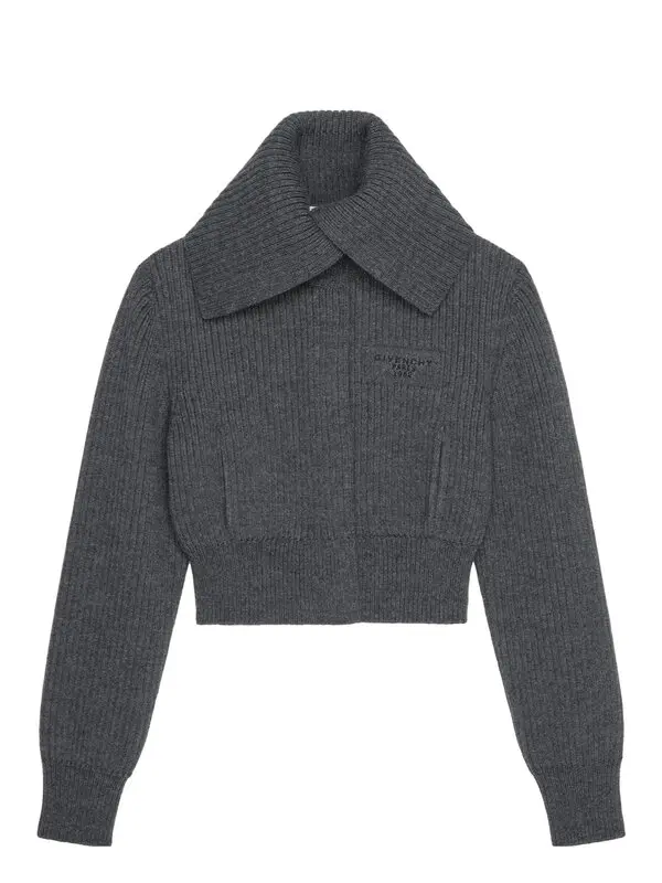 Givenchy Maxi Stand-up Collar Knitted Jacket - Slate Blend