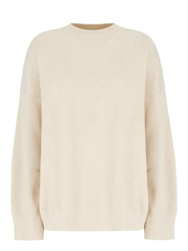 Brunello Cucinelli Ribbed Crew Neck Long Sleeve Sweater - Beige