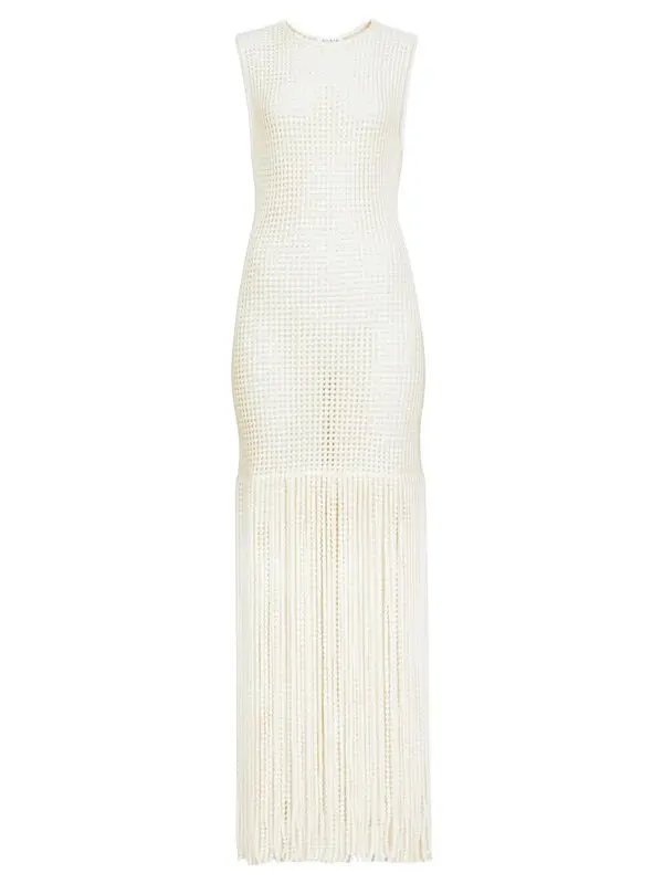 Alaïa Fringed Beaded Knit Maxi Dress - White