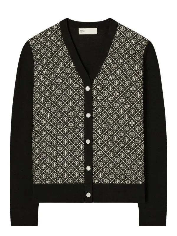 Tory Burch Logo Detailed V-neck Cardigan - Black/mini Black