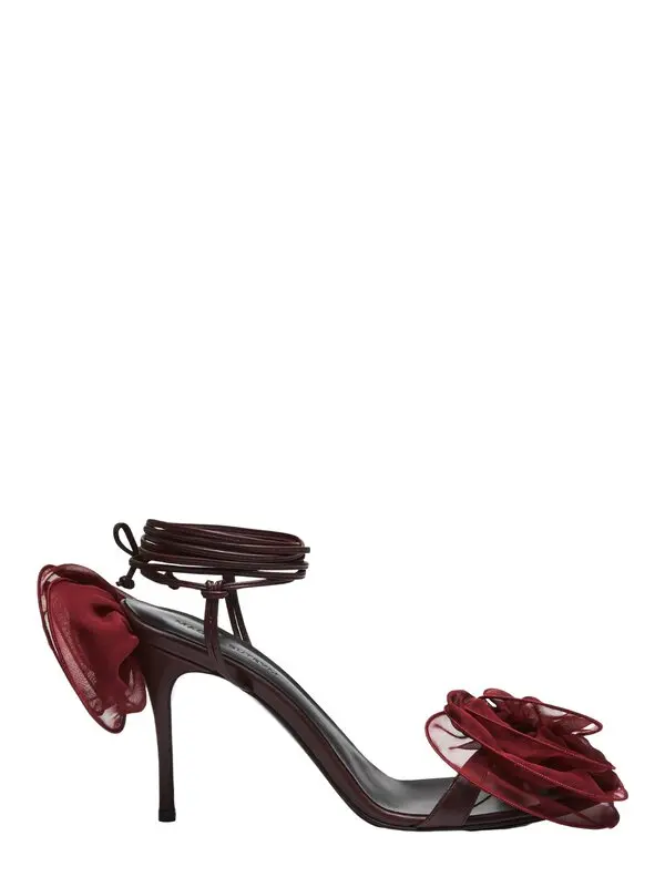 Magda Butrym Stiletto Sandals With Double Flower Embellishment - Wine Red