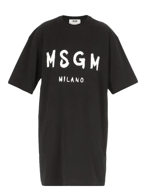 MSGM Logo Printed Crewneck T-shirt Dress - Black