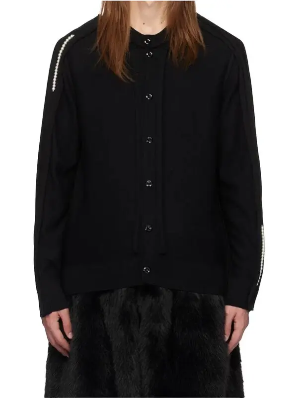 Simone Rocha Long-sleeved Cardigan With Pearl Embellishments - Black