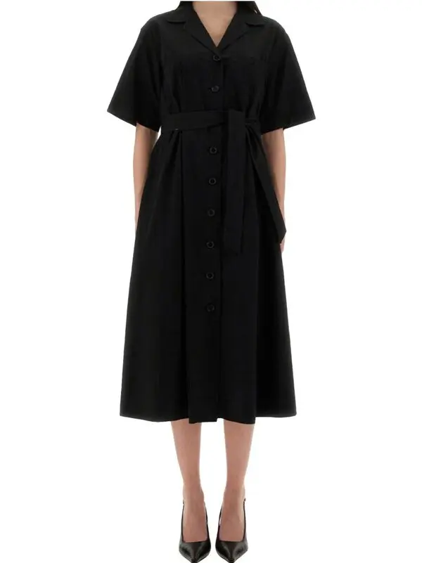 Aspesi Short Sleeve V-neck Belted Dress - Black