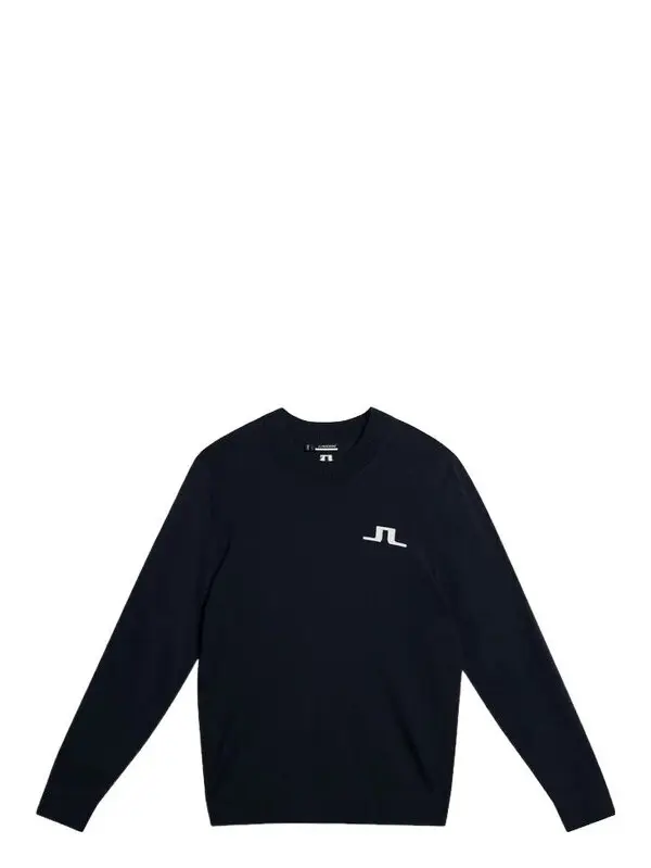 J. Lindeberg Crew Neck Knit Sweater With Jacquard Bridge Logo - Black
