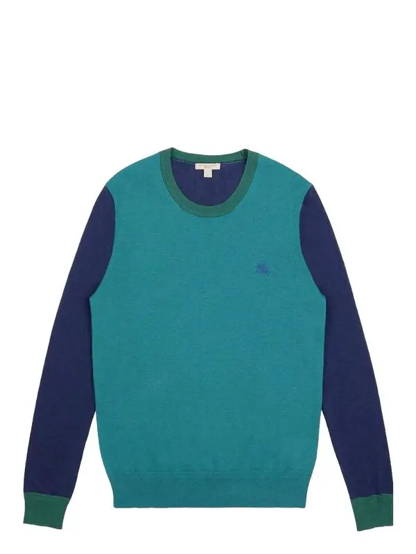 Burberry Color Blocked Crew Neck Long Sleeve Sweater - Blue