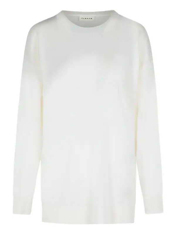 P.a.r.o.s.h Crewneck Knitted Jumper With Side Slits - Cream