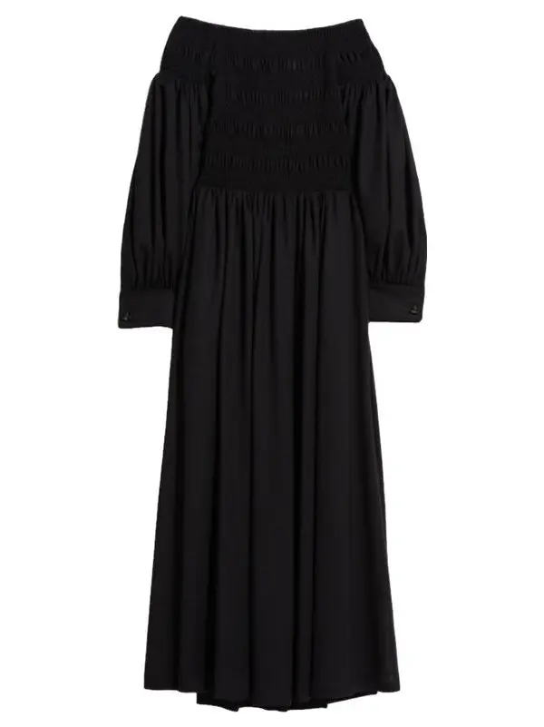 Max Mara Off-the-shoulder Pleated Maxi Dress With Long Sleeves - Black