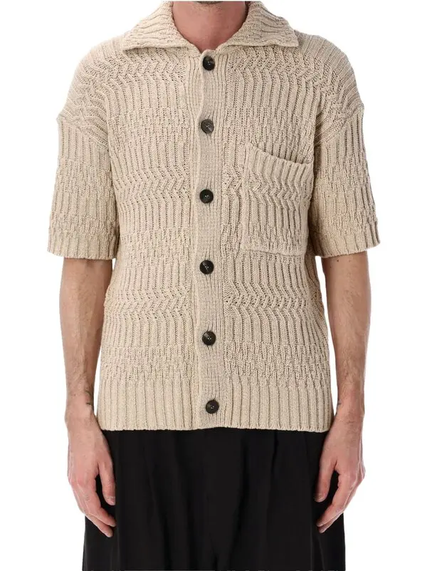 ROBERTO COLLINA Textured Knit Short Sleeve Cardigan - Nude