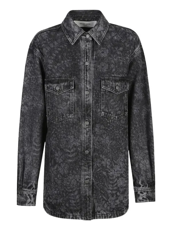 GOLDEN GOOSE Denim Shirt With Floral Pattern - Black