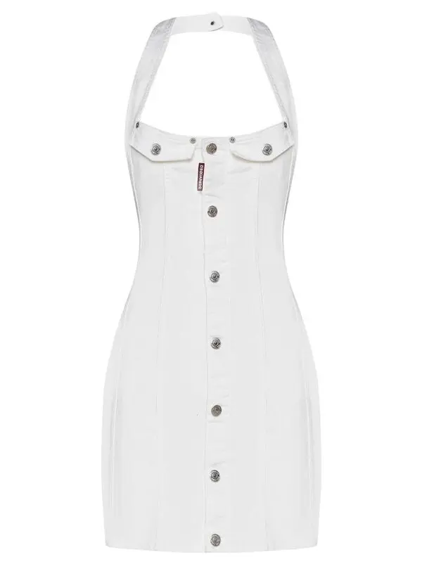 Dsquared2 Halterneck Denim Mini Dress - White